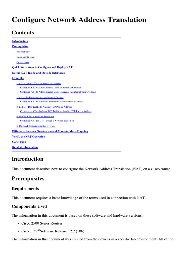 Configure Network Address Translation: Requirements | PDF