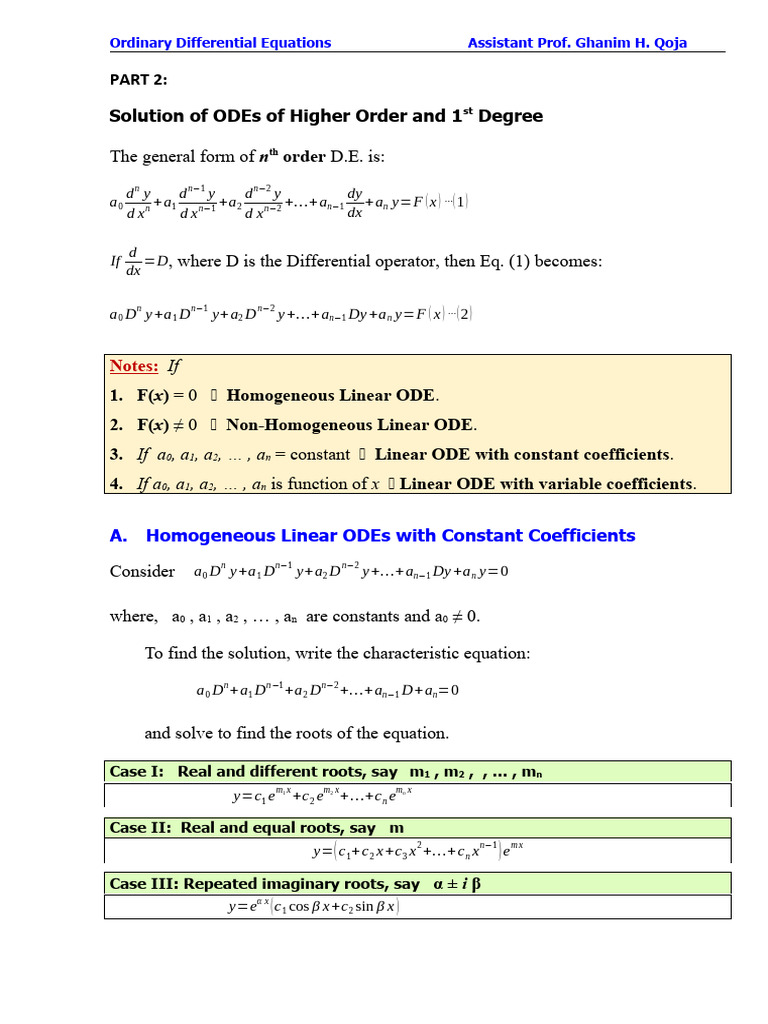 Higher Order D.eqs-1 | PDF | Ordinary Differential Equation | Equations