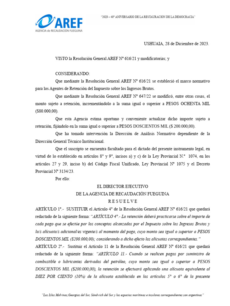 Actualización Retenciones AREF 2024 | PDF | Impuestos | Gobierno