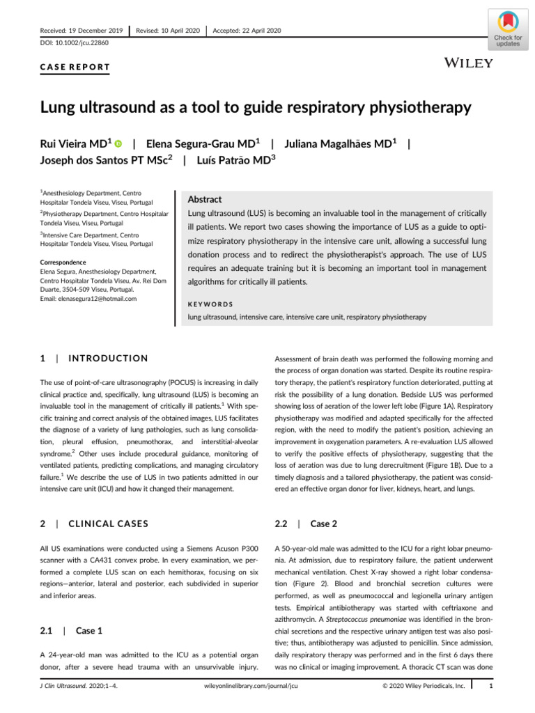 Lung Ultrasound As A Tool To Guide Respiratory Physiotherapy | PDF | Physical Therapy | Lung