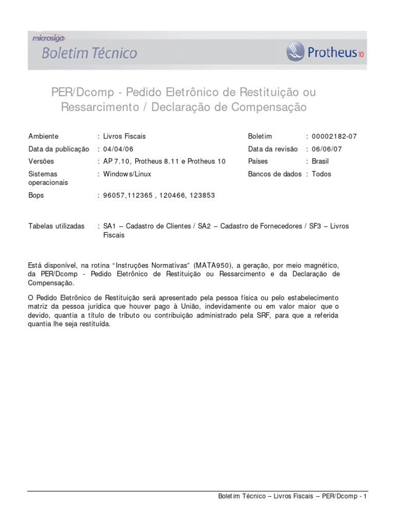 FIS - PER-Dcomp-Pedido Eletronico de Restituicao Ou Ressarcimento Declaracao de Compensacao ...