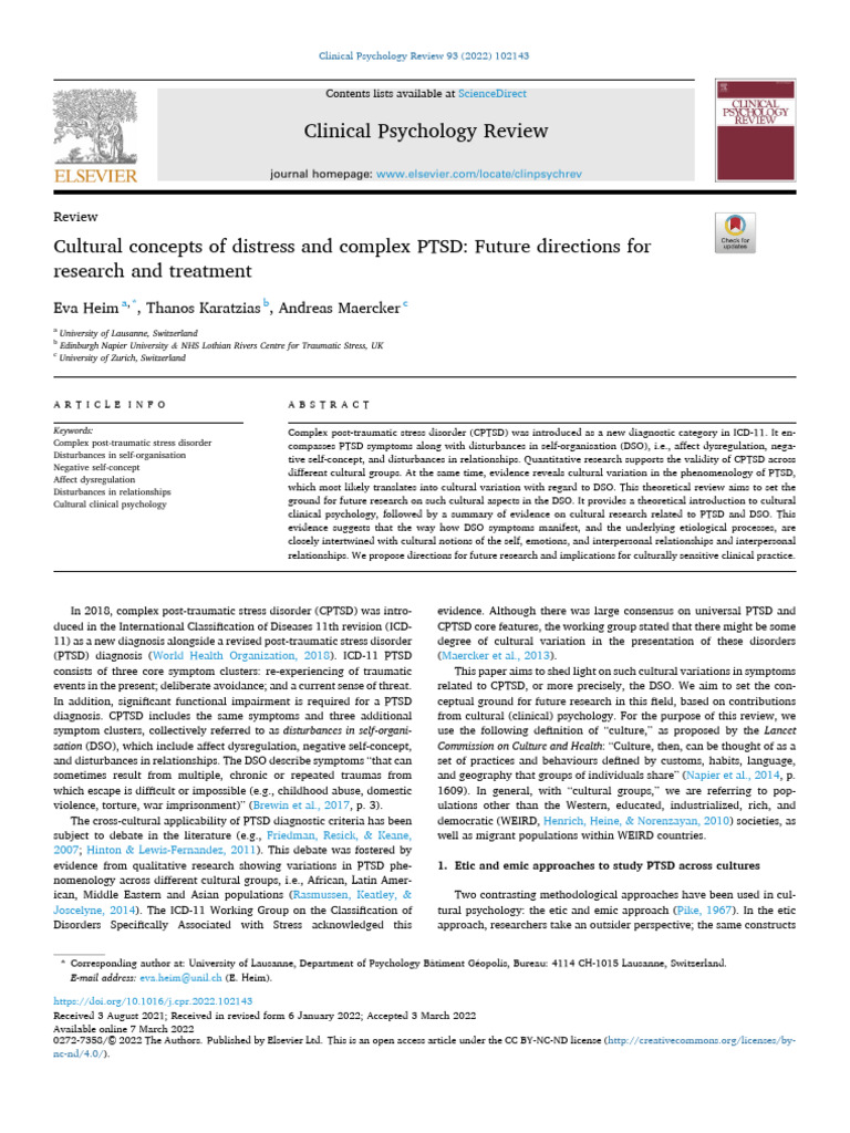 Cultural Distress Complex PTSD | PDF | Complex Post Traumatic Stress Disorder | Self Concept