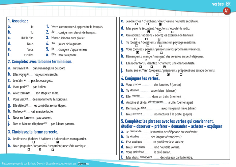 Exercices corrigés sur les verbes -ER | PDF