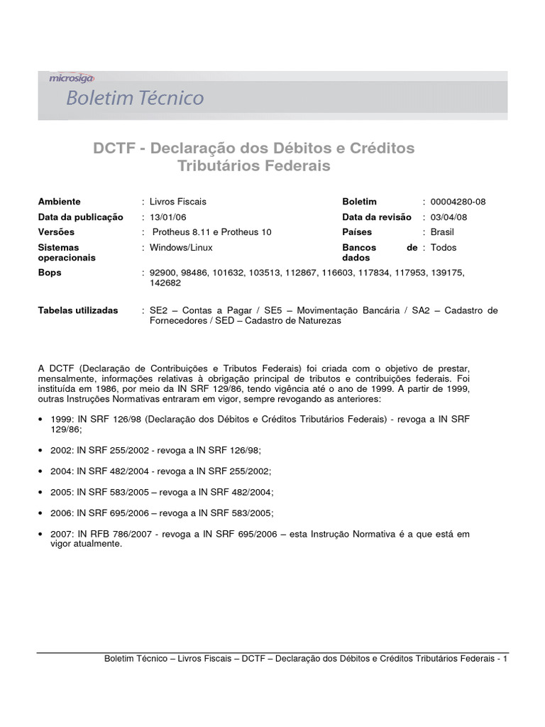 FIS - DCTF-Declaracao Dos Debitos e Creditos Tributarios Federais | PDF | Impostos | Imposto de ...