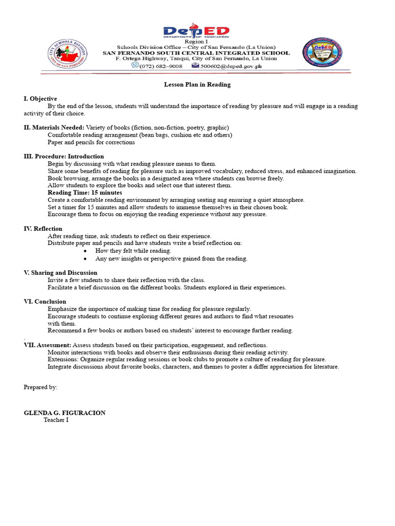 Engaging Lesson Plan for Reading Enjoyment | PDF