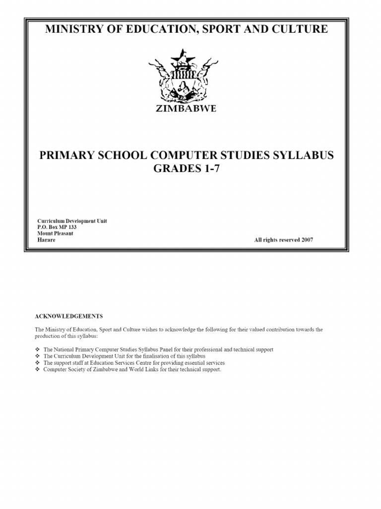 Primary School Computer Studies Syllabus | PDF