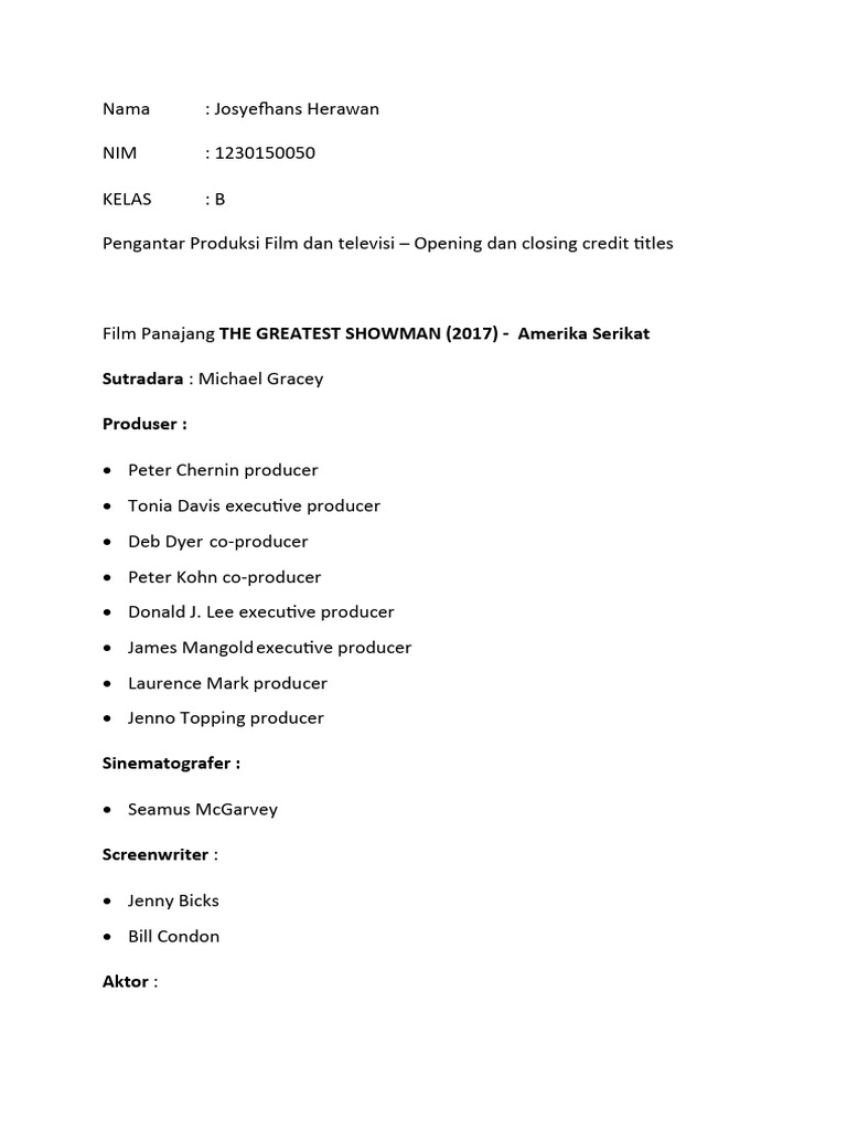 Film Production Credits Overview | PDF | Filmmaking