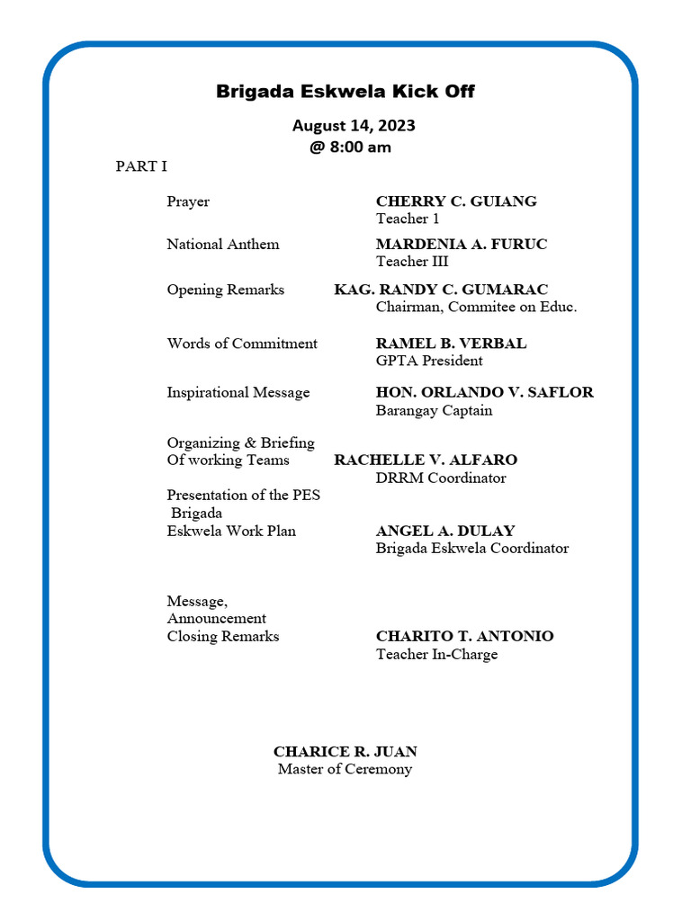 Brigada Eskwela Kick Off Program | PDF