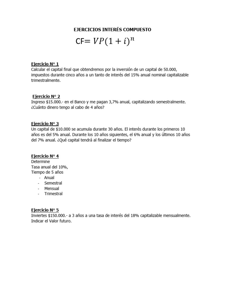 Ejercicios Prácticos de Interés Compuesto | PDF | Finanzas y dinero
