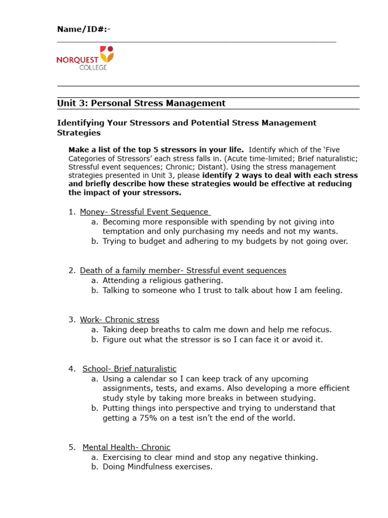 Top 5 Personal Stressors and Strategies | PDF | Career & Growth | Lifestyle