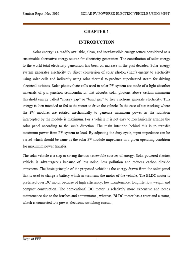 Solar Powered Electric Vehicle Report | PDF | Photovoltaic System ...