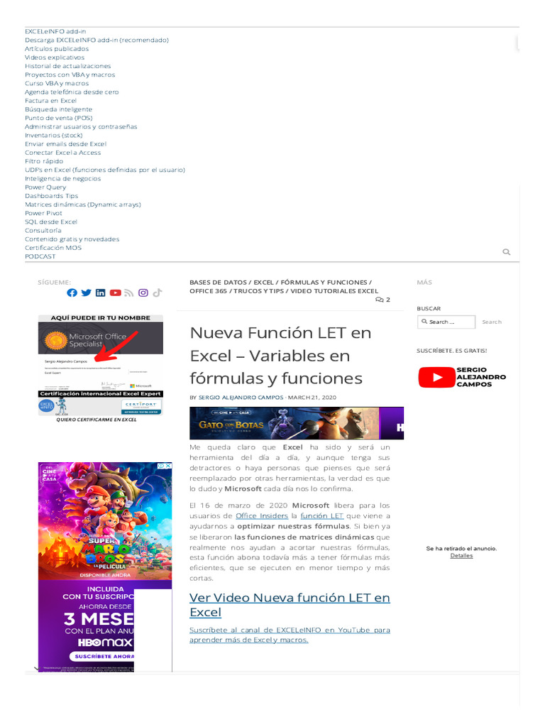 Nueva Función LET en Excel – Variables en fórmulas y funciones | PDF ...