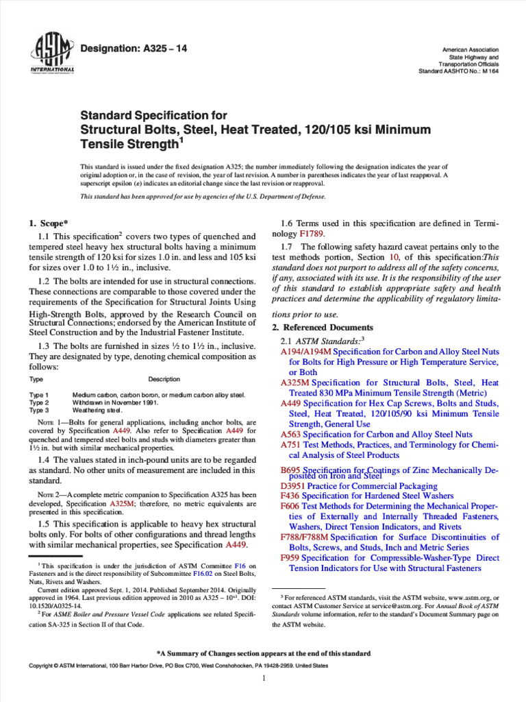 PDF Astm A325 14 Aashto m164 Pernos Estructurales - Compress | PDF