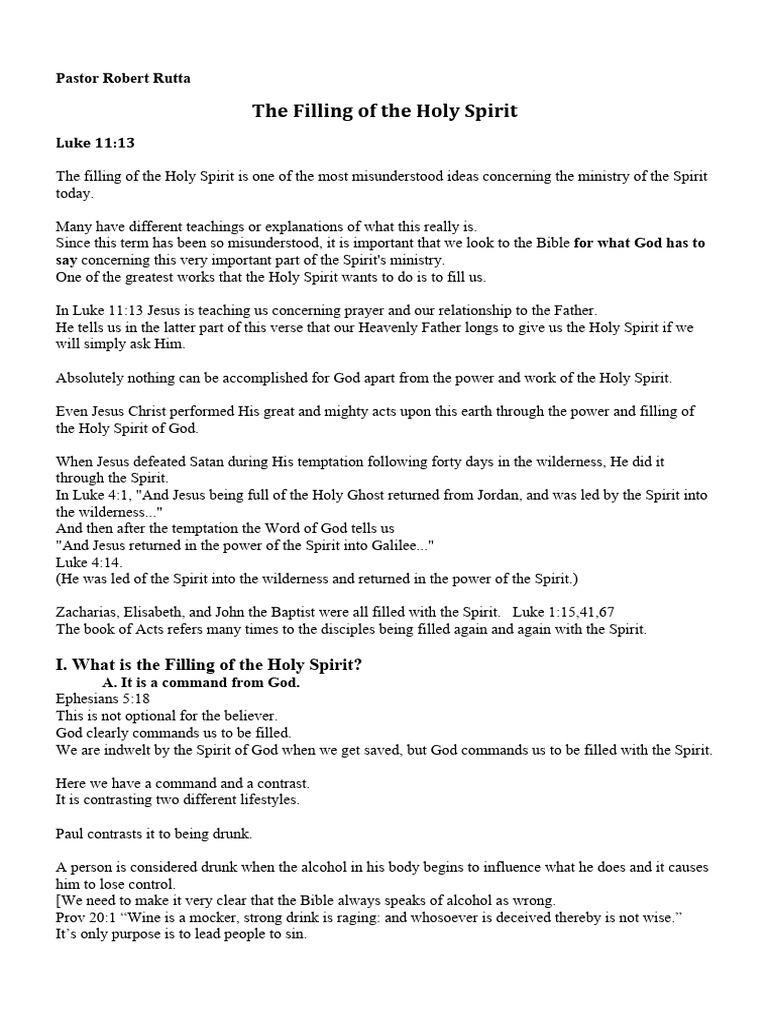 The Filling of The Holy Spirit | PDF | Jesus | Ministry Of Jesus