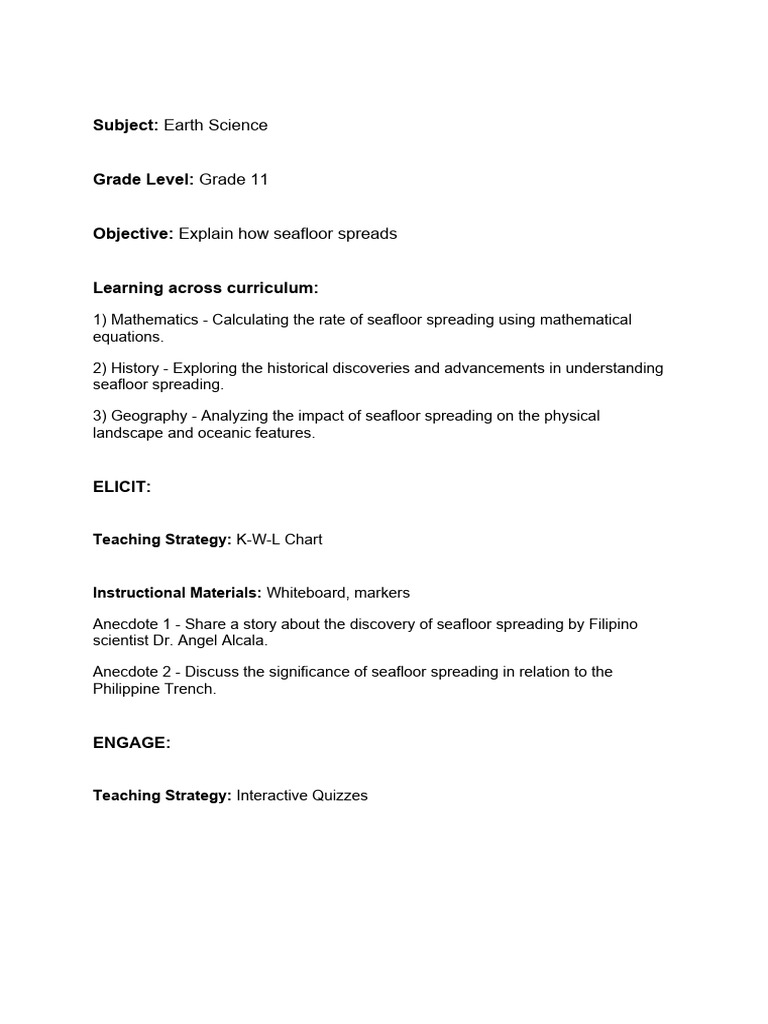 Lesson - Plan Seafloor Spreading | PDF | Plate Tectonics | Cognitive ...