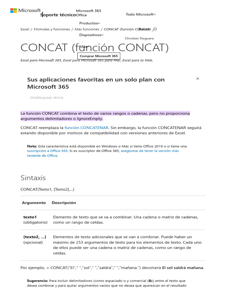 CONCAT (Función CONCAT) - Soporte Técnico de Microsoft | PDF | Microsoft Office | Microsoft