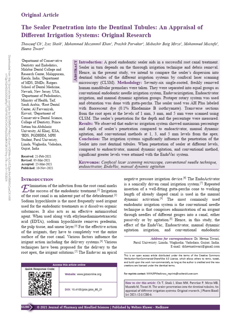 The Sealer Penetration Into The Dentinal Tubules .80 | PDF | Confocal ...