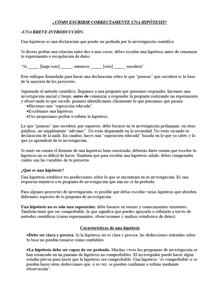 CÓMO ESCRIBIR UNA HIPÓTESis | PDF | Hipótesis | Experimentar