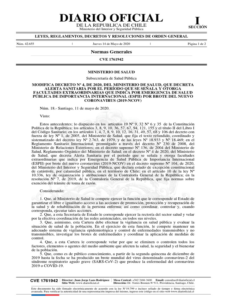 Diario Oficial I: de La Republica de Chile | PDF | Chile | Medicina
