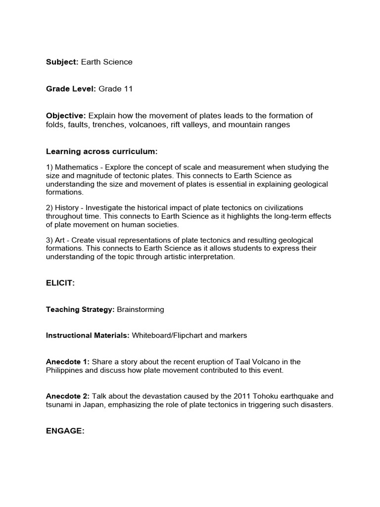 Lesson - Plan Explain How The Movement of Plates Leads To The Formation ...