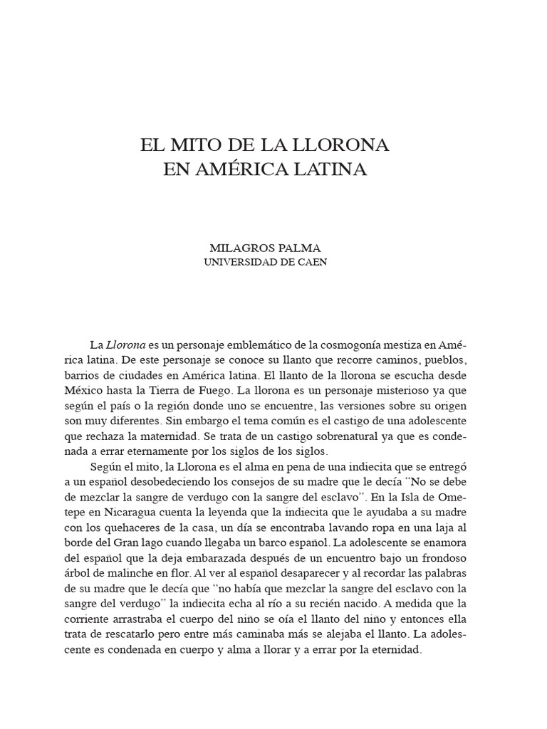 La Llorona: Mito y Dominación en América Latina | PDF | Mujer