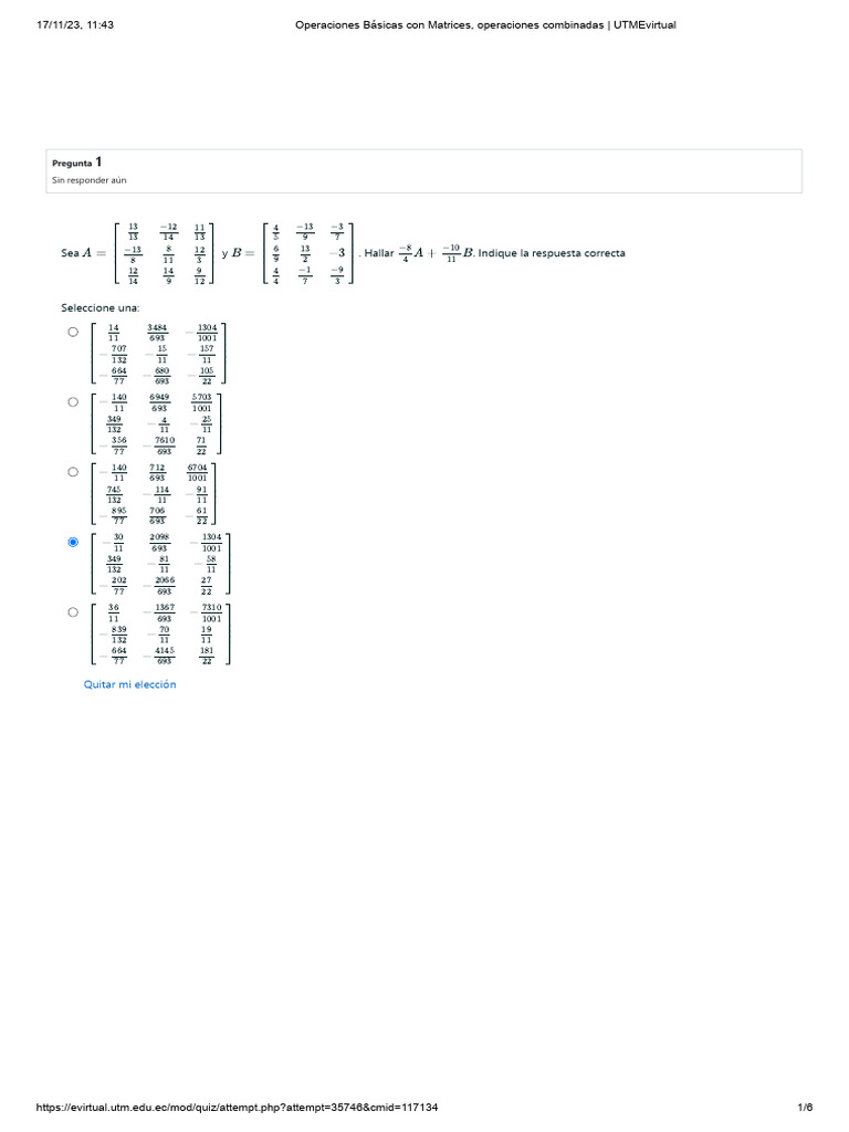 Operaciones Básicas Con Matrices, Operaciones Combinadas - UTMEvirtual | PDF