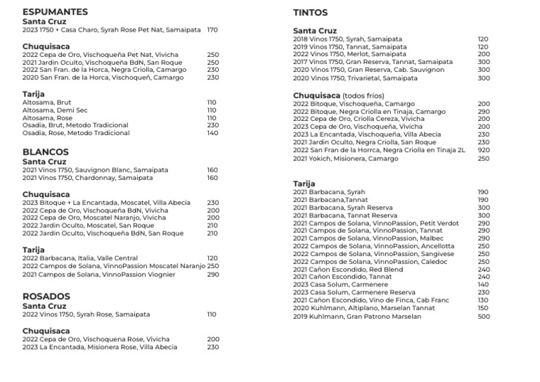 Menu Vino | PDF | Vitis | Cultivos originarios de Europa