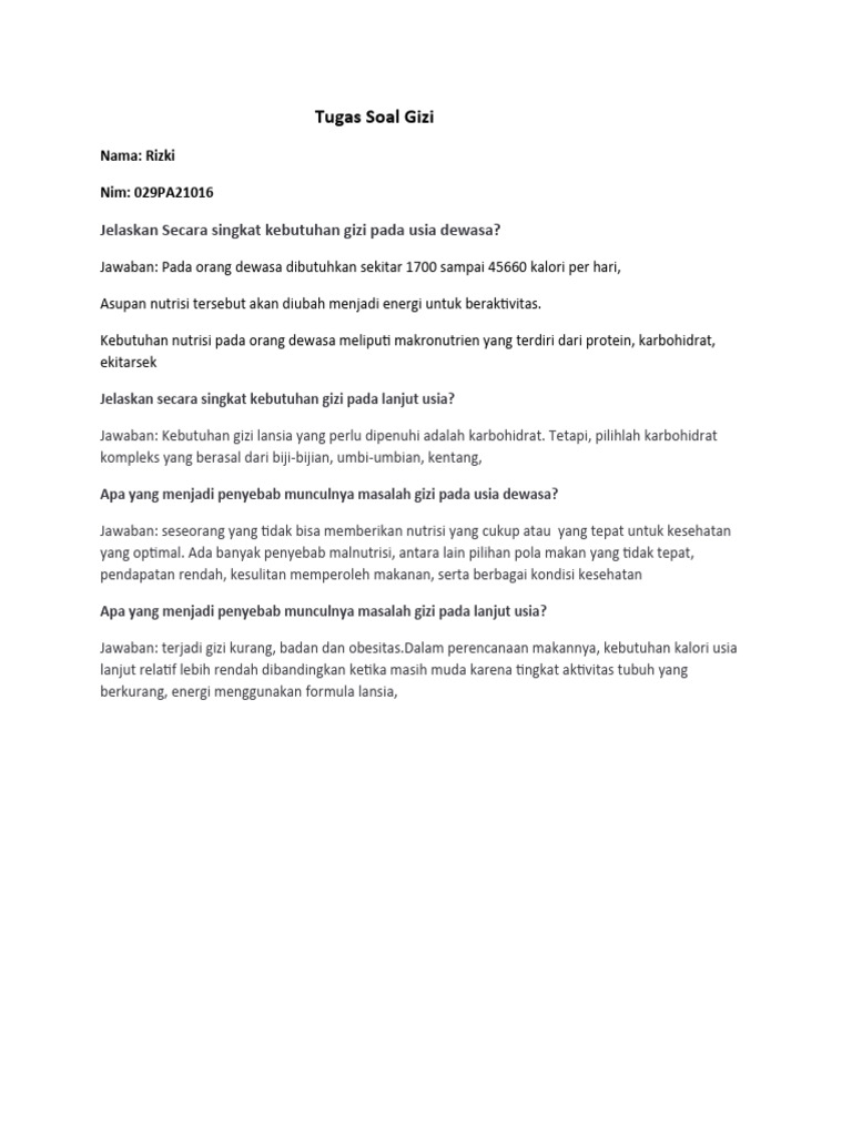 Rizki Tugas Soal Gizi | PDF