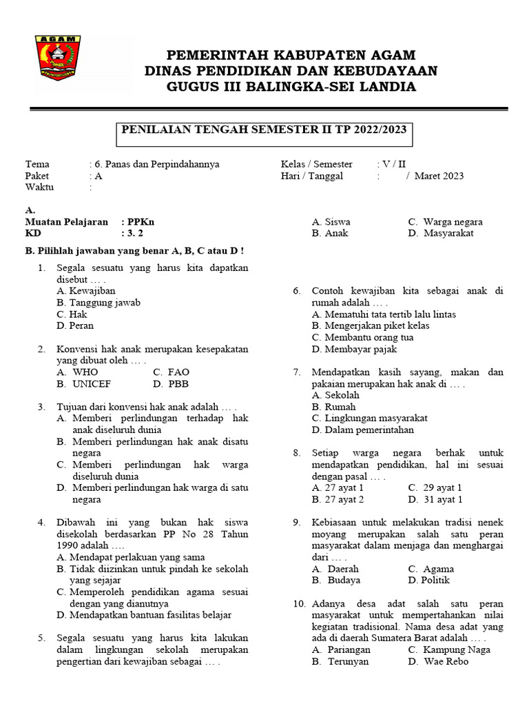 Soal PTS Tema 6 | PDF