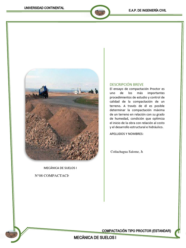 Ensayo de Compactación Proctor Estándar | PDF | Mecánica de suelos ...