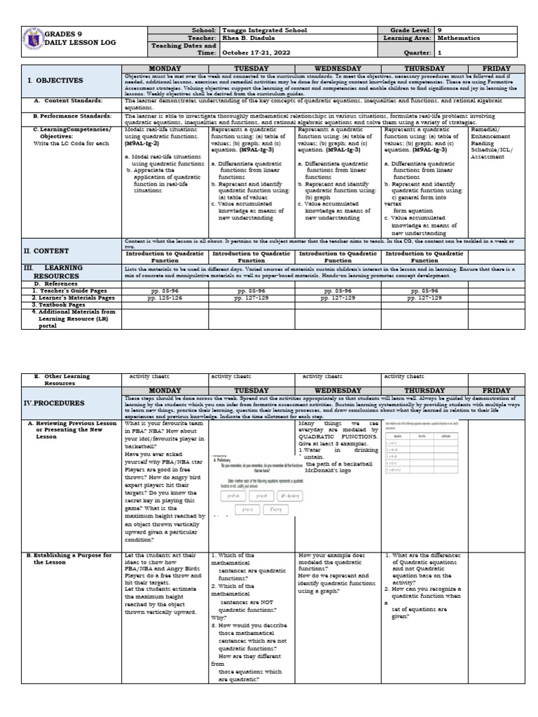 Dll-Math 9 Week 8 Sy 2022-2023 | PDF | Quadratic Equation | Function ...