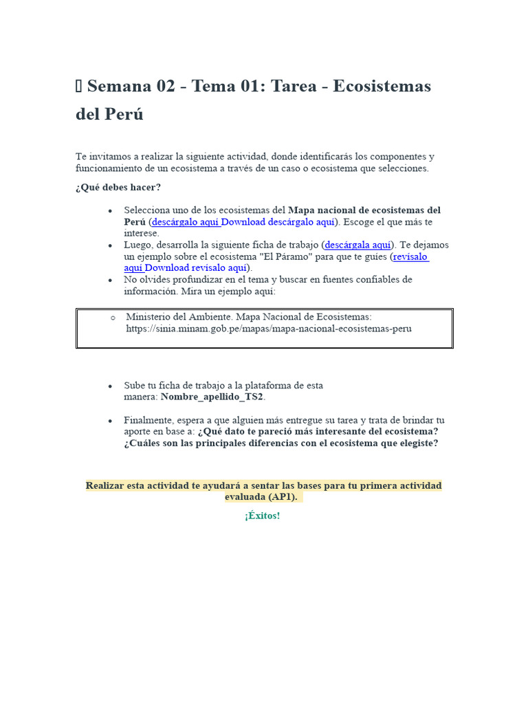 ? Semana 02 - Tema 01 Tarea - Ecosistemas Del Perú (Terminado) | PDF