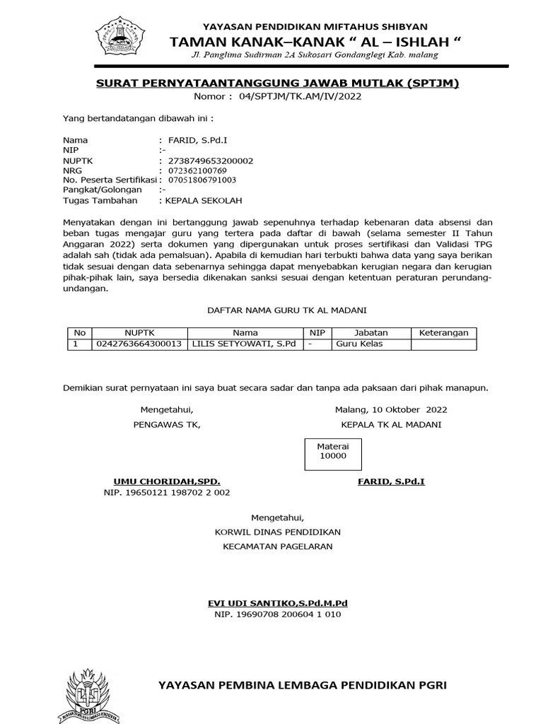SURAT PERNYATAAN VALIDASI TPG New | PDF