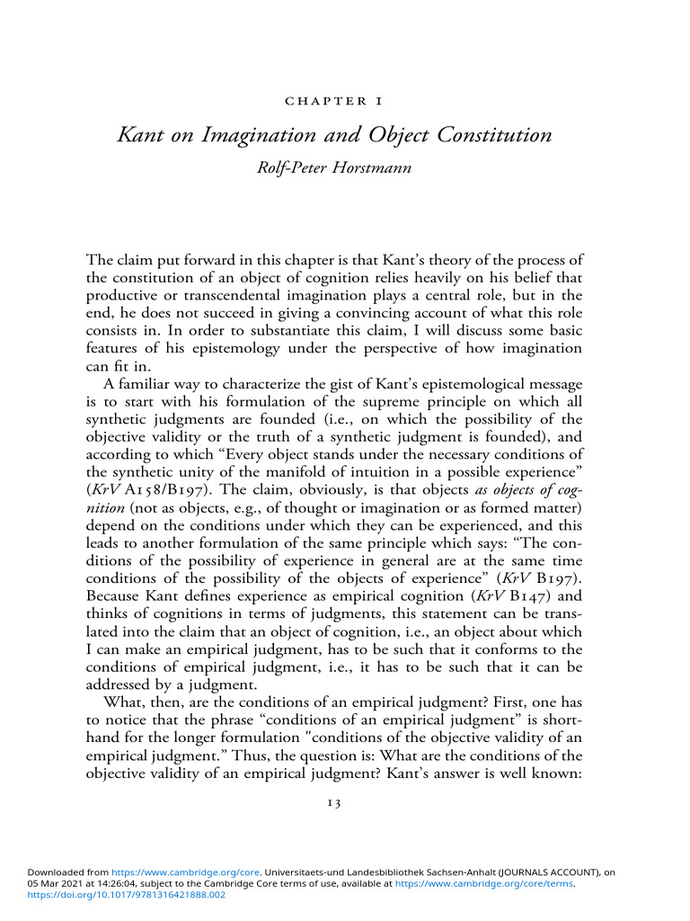 Kant On Imagination and Object Constitution | PDF | Immanuel Kant ...