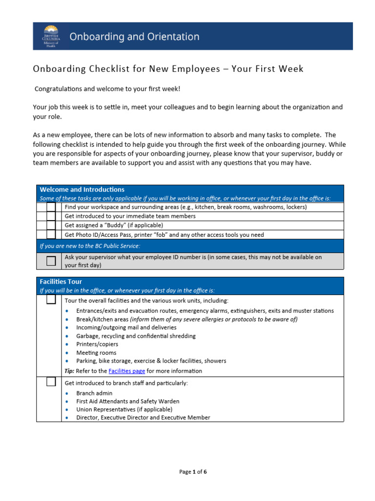 Moh New Employee Onboarding Checklist First Month April 5 | PDF ...