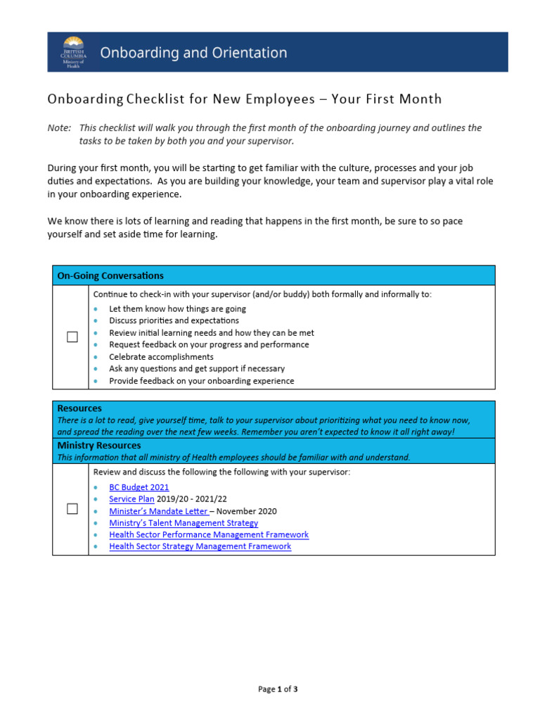 New Employee Onboarding Checklist | PDF | Goal | Business