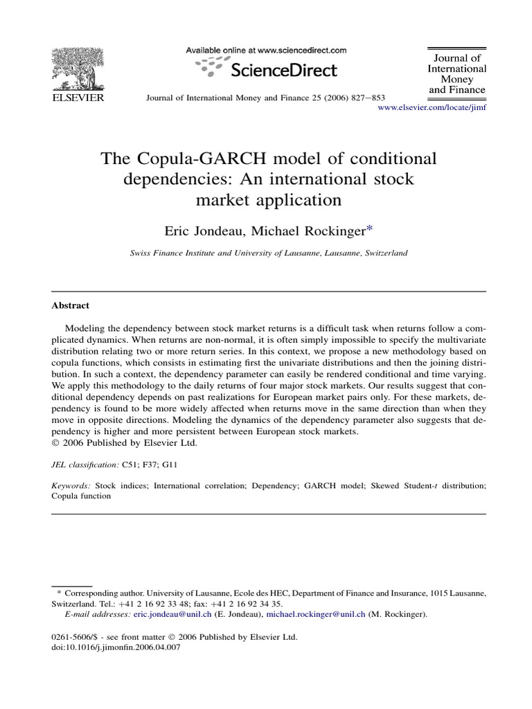 The Copula-GARCH Model of Conditional | PDF | Errors And Residuals | Statistical Theory