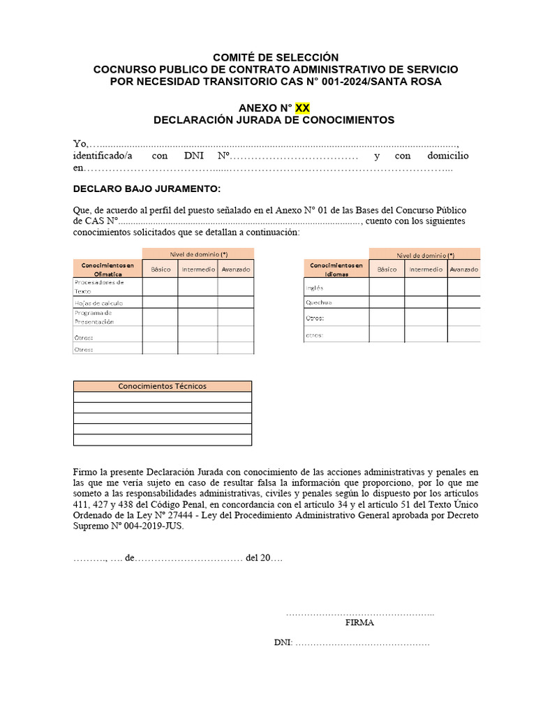 Declaracion Jurada de Conocimientos | PDF