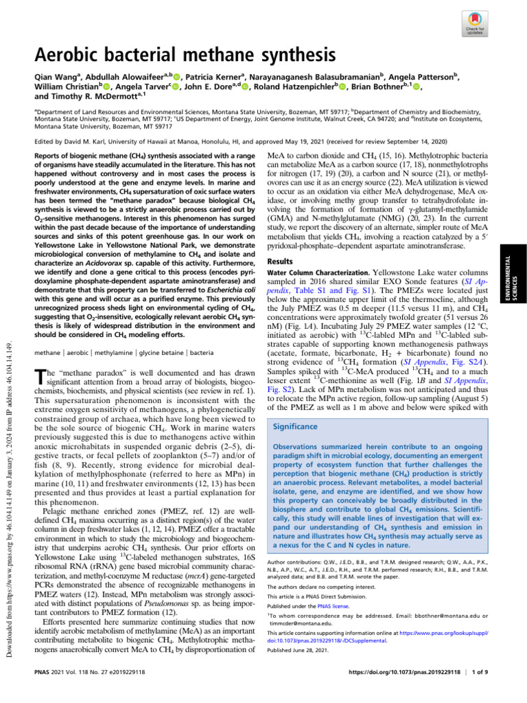 Wang Et Al 2021 Aerobic Bacterial Methane Synthesis | PDF | Methane ...