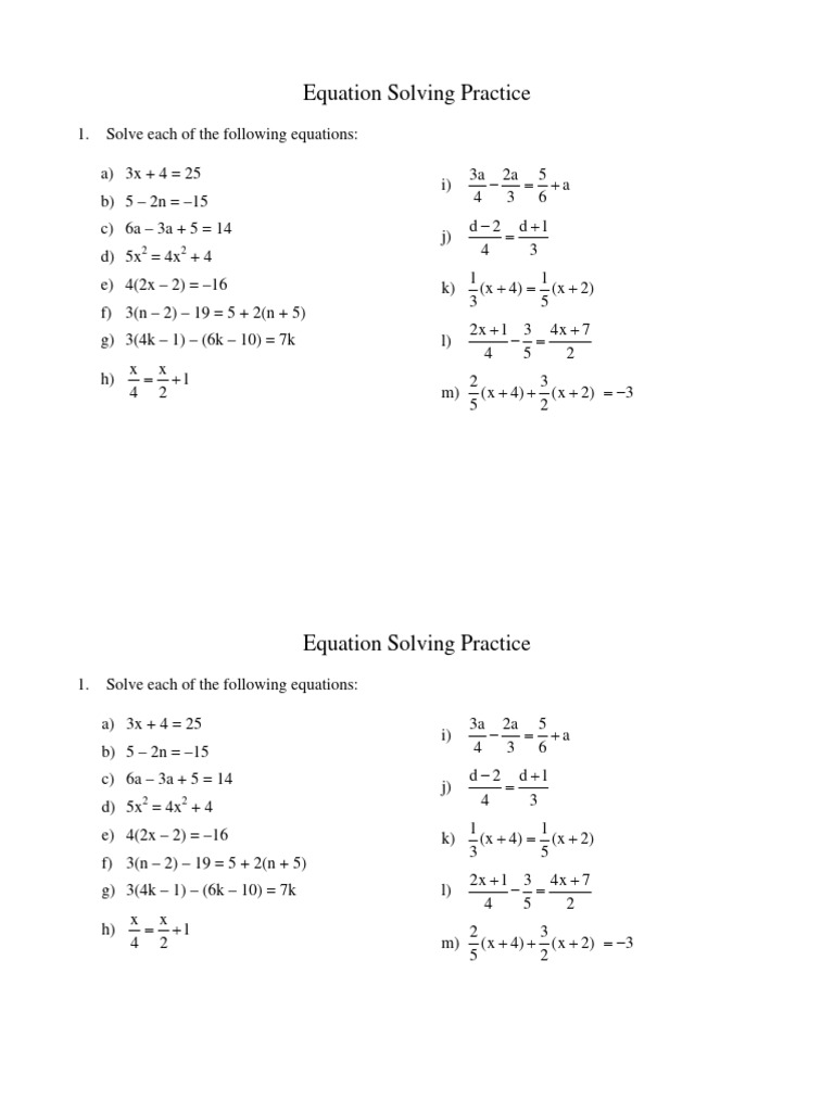 10 - Equation Practice | PDF | Equations | Algebra