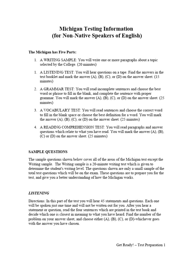 Michigan Testing | PDF | English Language | Sentence (Linguistics)