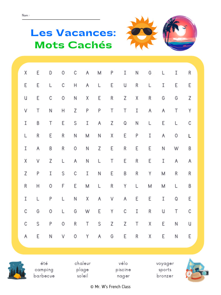 Mots Cachés: Les Vacances | PDF