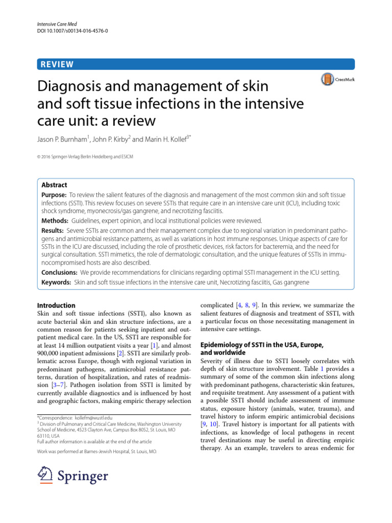 Diagnosis and Management of Skin and Soft Tissue Infectios in ICU Burnham2016 | PDF ...