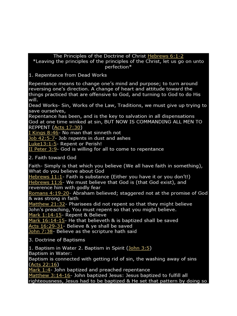 The Principles of The Doctrine of Christ Hebrews 6 | PDF | Baptism ...