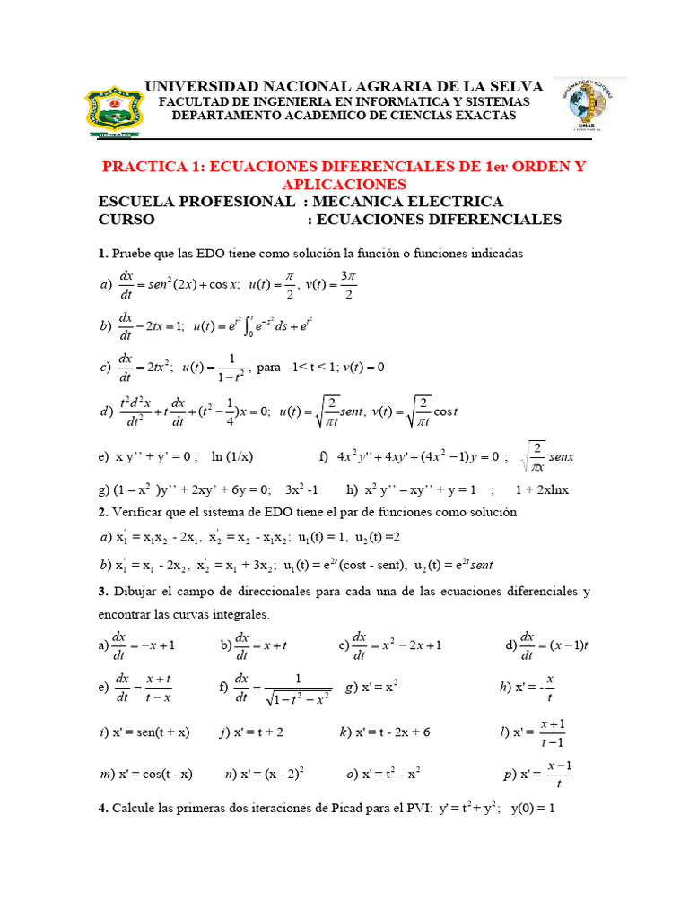 PRACTICA 1 EDO de 1er ORDEN Y APLIC | PDF | Cálculo | Conceptos matemáticos