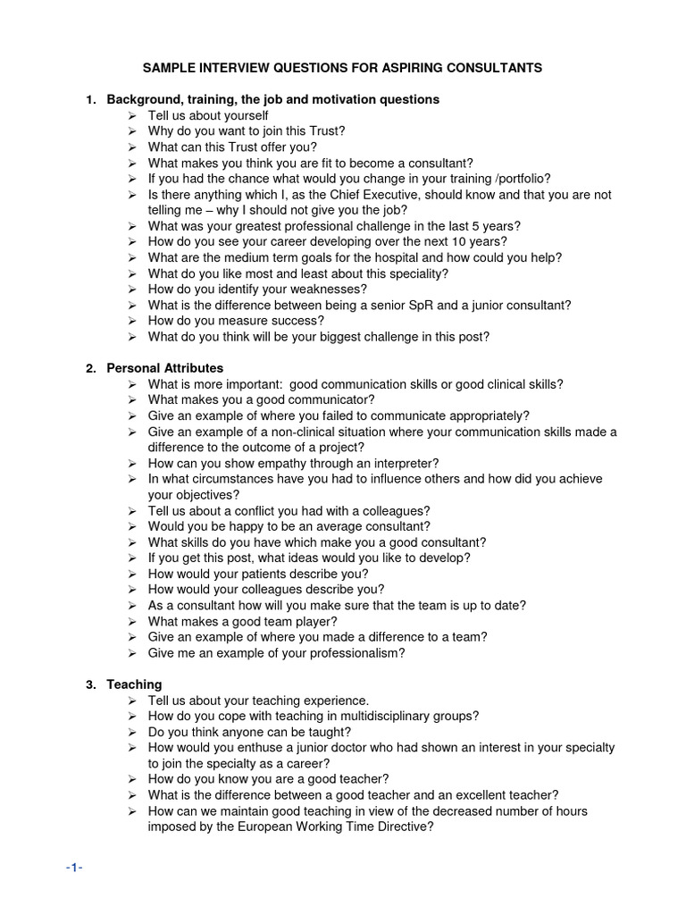 Sample Interview Questions For Aspiring Consultants Copy 1 | PDF