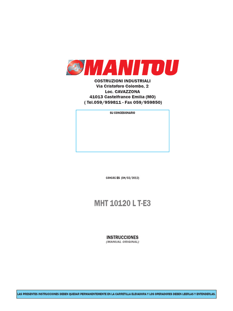 Manual de Operacion de 10120 | PDF | Máquina elevadora | Neumático