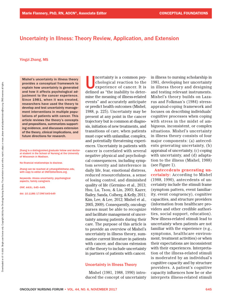 Zhang - 2017 - Uncertainty in Illness | PDF | Social Support | Stress ...