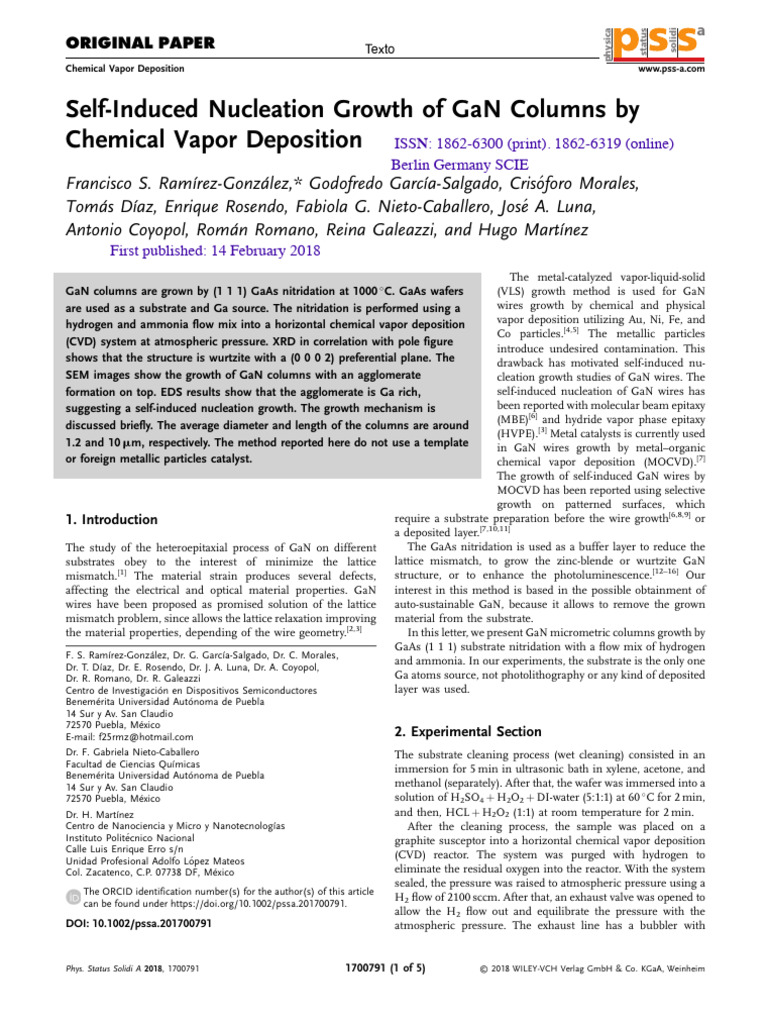 Self-Induced Nucleation Growth of GaN Columns by CVD | PDF | Energy ...