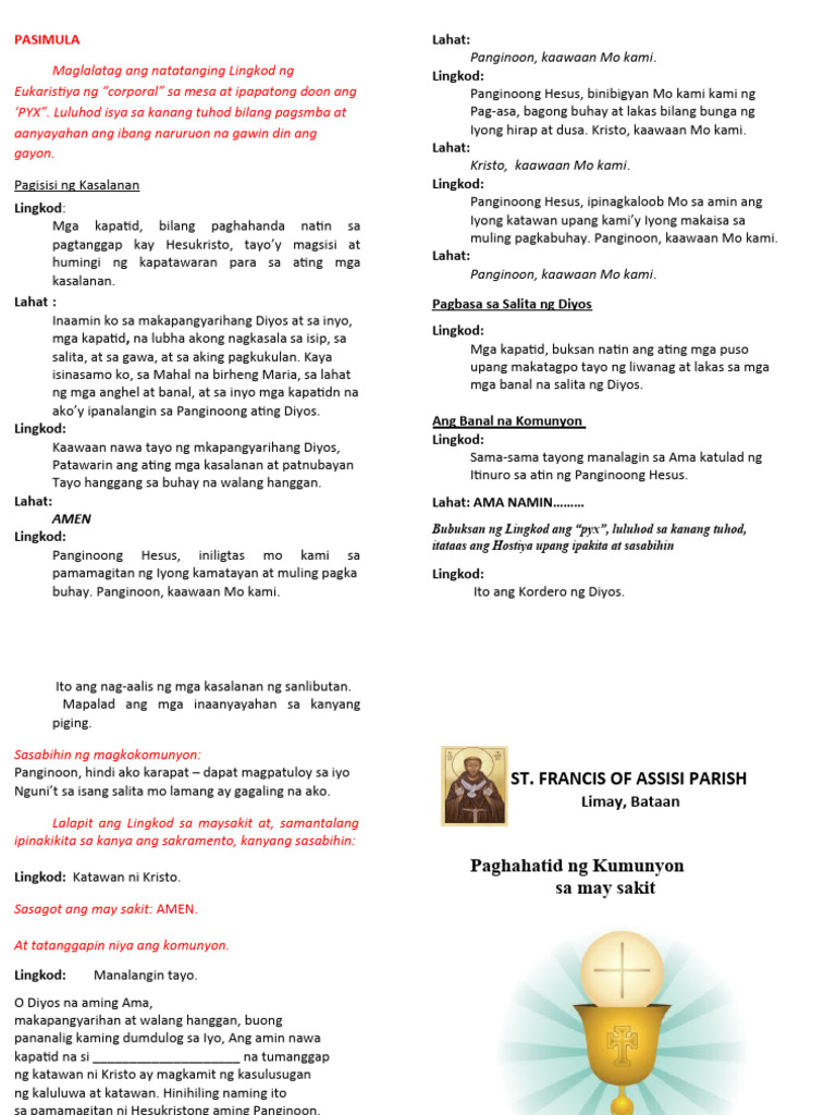 Paghatid Ng Kumunyon Sa Maysakit | PDF Paghatid Ng Kumunyon Sa Maysakit | PDF